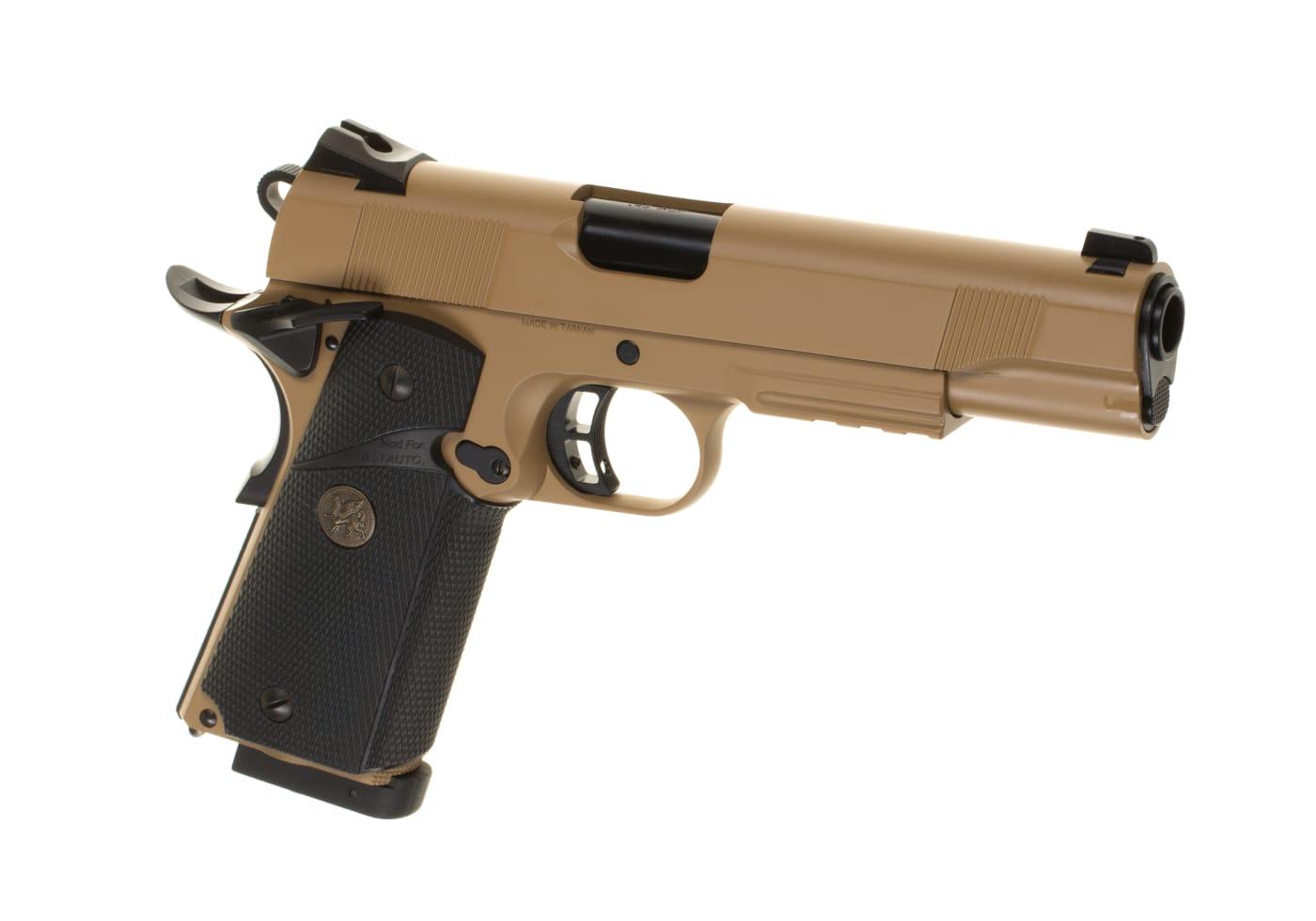 KJW M1911 MEU Full Metal Tan Co2 Pistol Tan – Bullseye Dropship Warehouse
